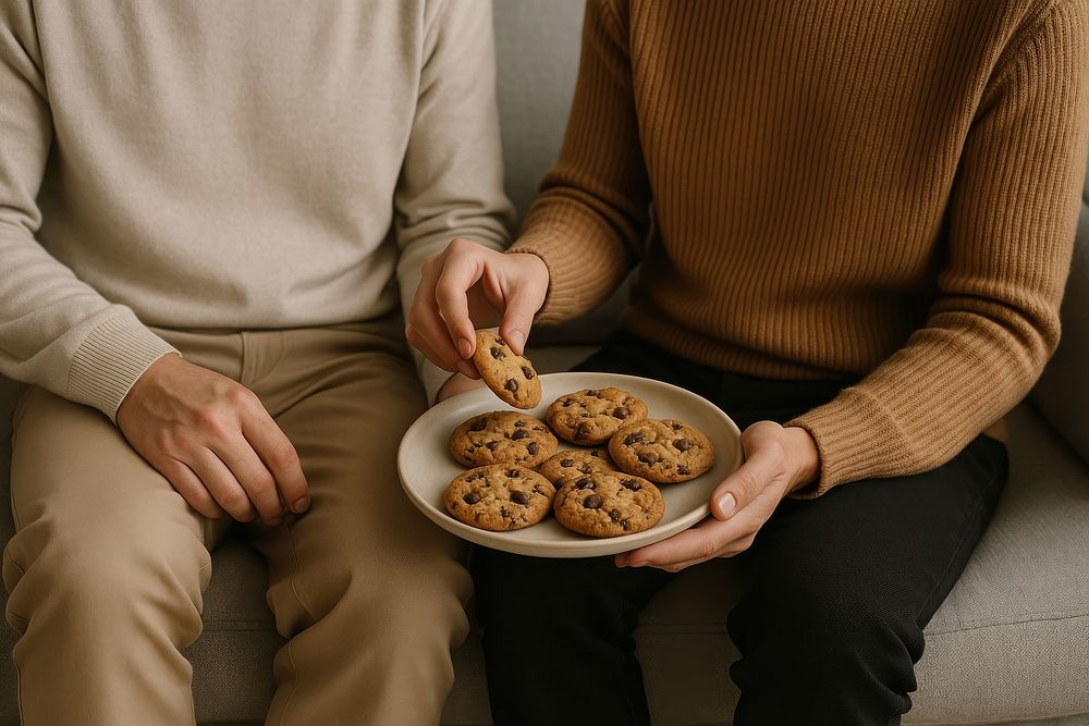 Sharing cookies on couch | Free Photo - rawpixel
