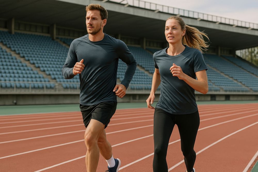 Athletic duo running track | Free Photo - rawpixel