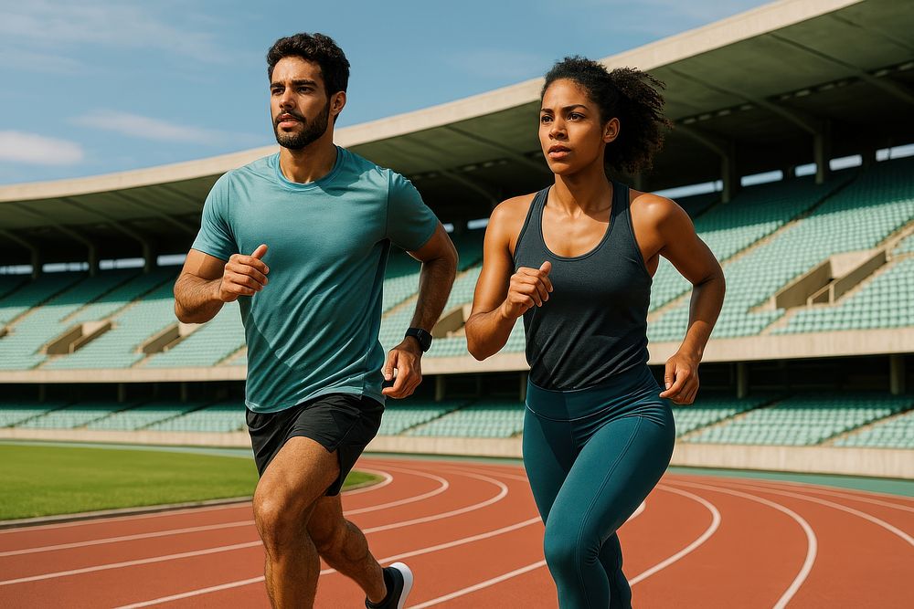 Athletic duo running track | Free Photo - rawpixel