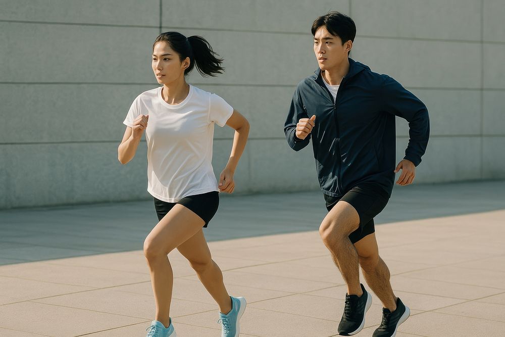 Energetic duo running outdoors. | Free Photo - rawpixel
