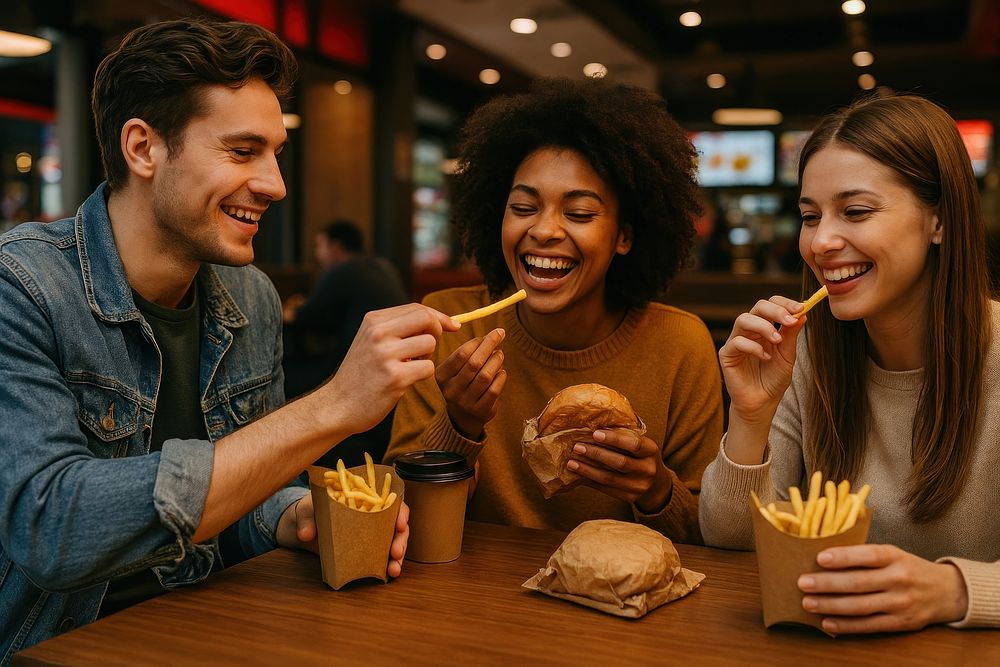 Friends enjoying fast food together. | Free Photo - rawpixel