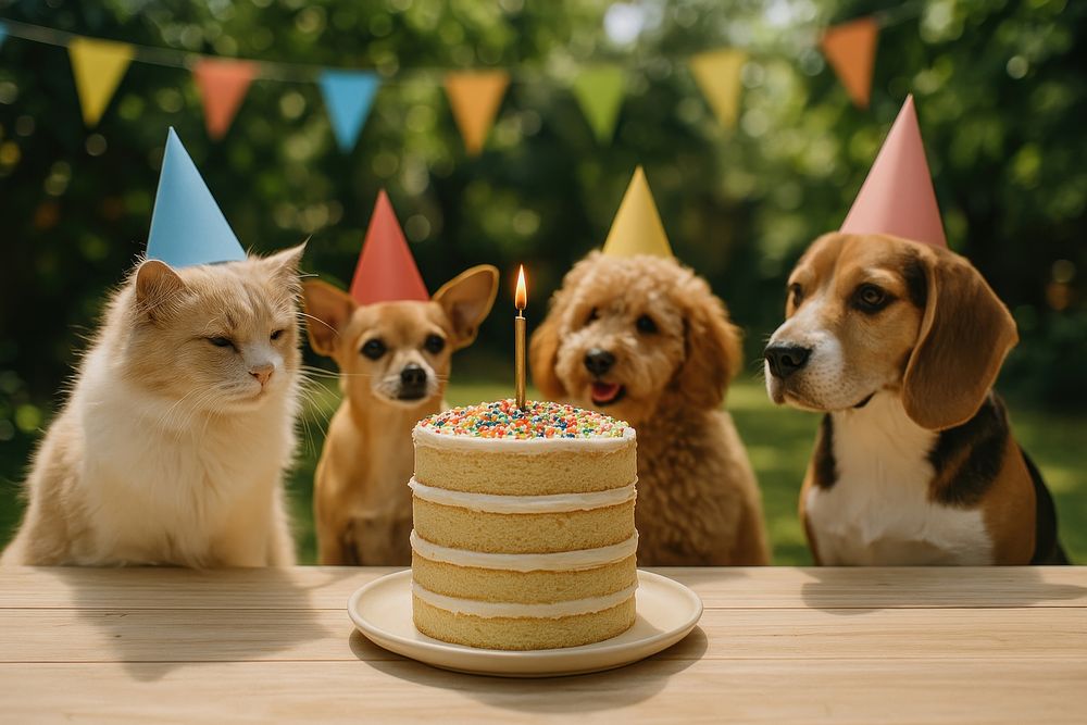 Pets celebrate birthday outdoors. | Free Photo - rawpixel