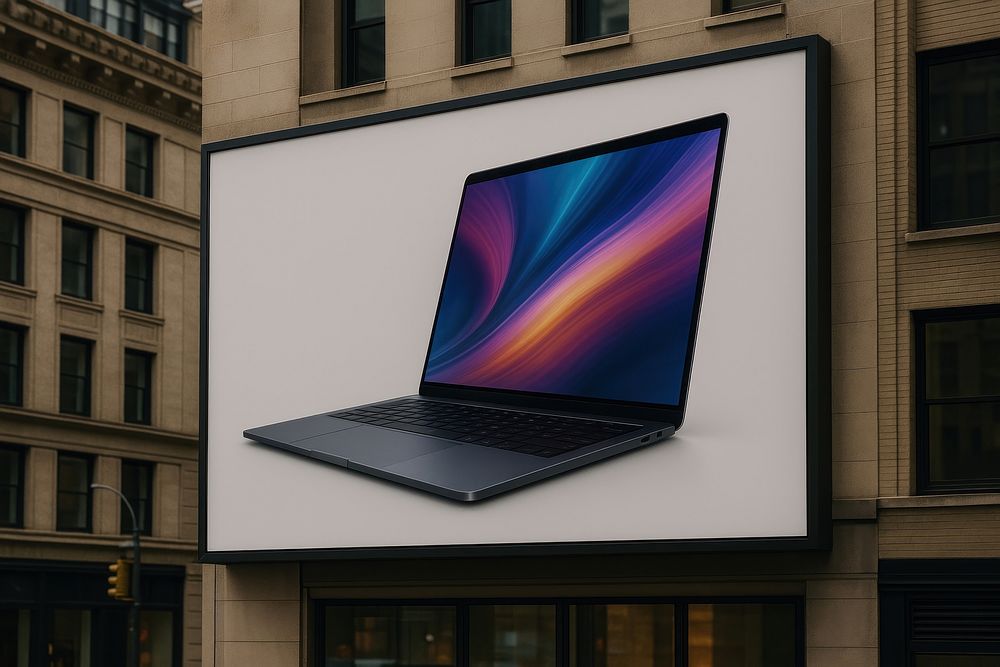 Laptop billboard urban advertisement | Free Photo - rawpixel