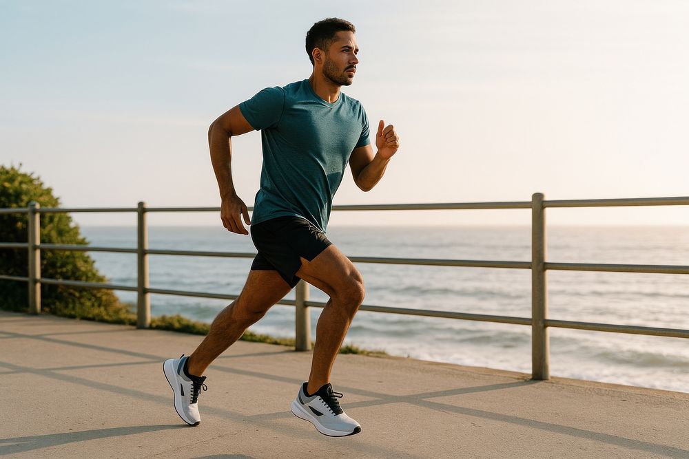 Man jogging seaside pathway. | Free Photo - rawpixel