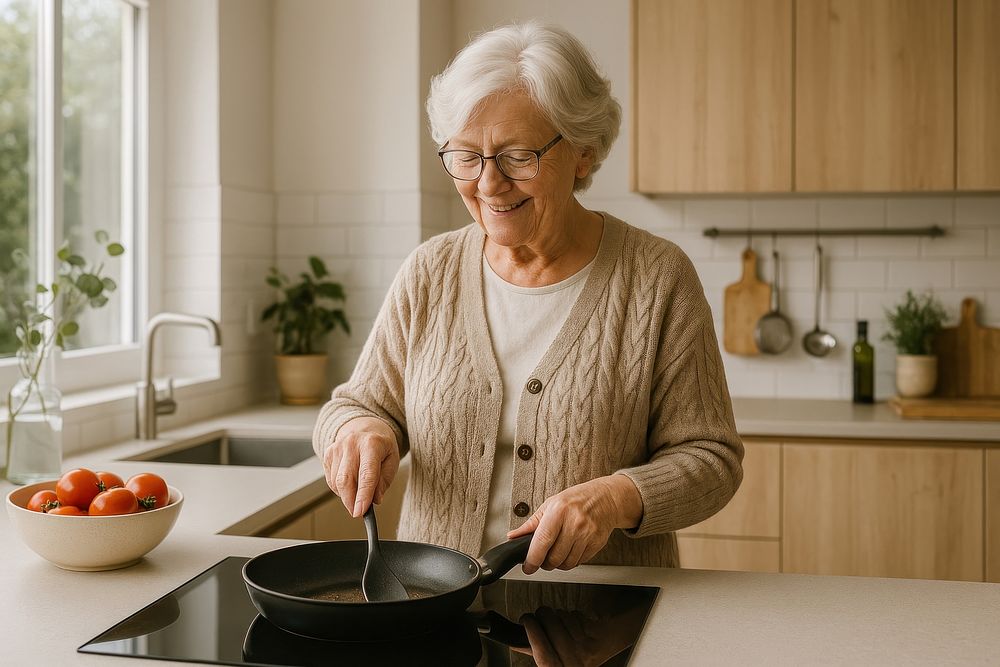 Elderly woman cooking happily. | Free Photo - rawpixel