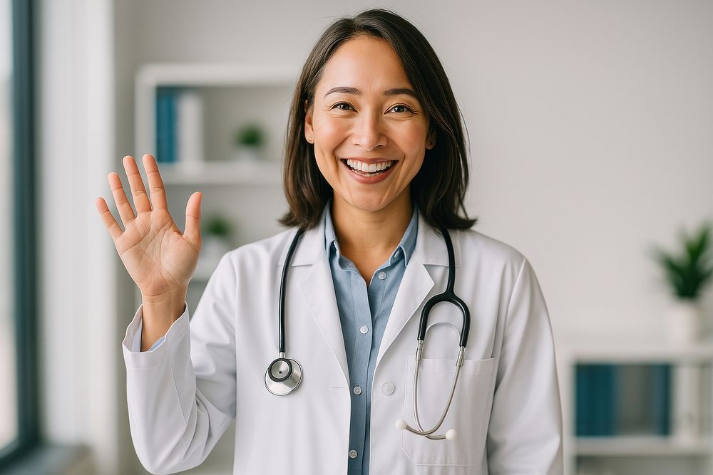 Smiling doctor waving hello. | Free Photo - rawpixel