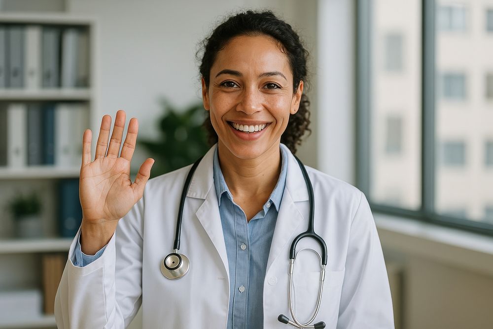 Smiling doctor waving hello. | Free Photo - rawpixel
