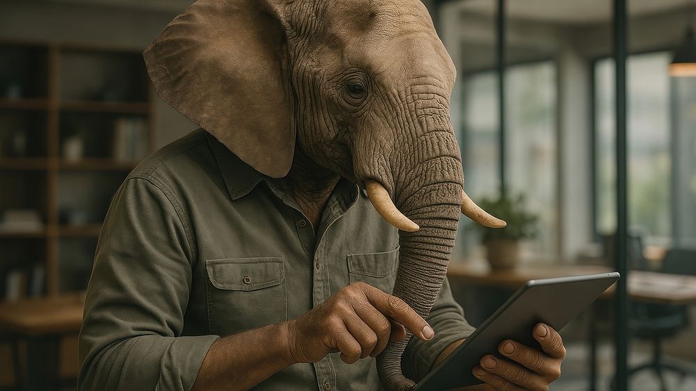 Elephant using tablet indoors | Free Photo - rawpixel
