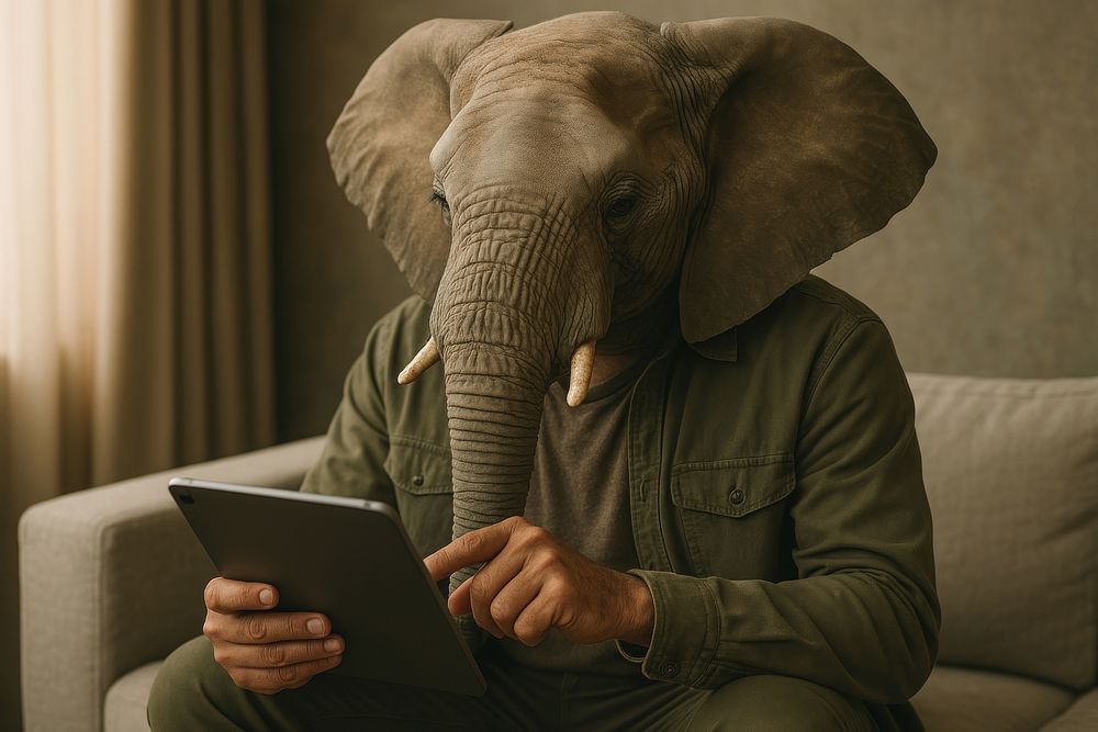 Elephant-headed person using tablet. | Free Photo - rawpixel
