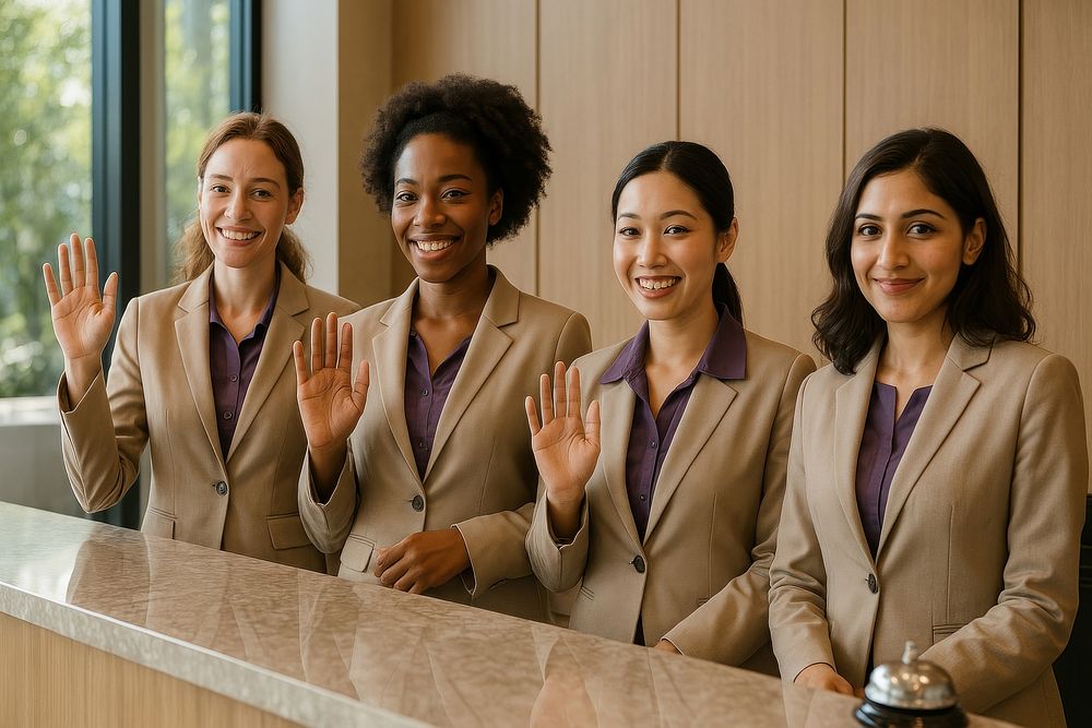 Diverse hotel reception team smiling. | Free Photo - rawpixel