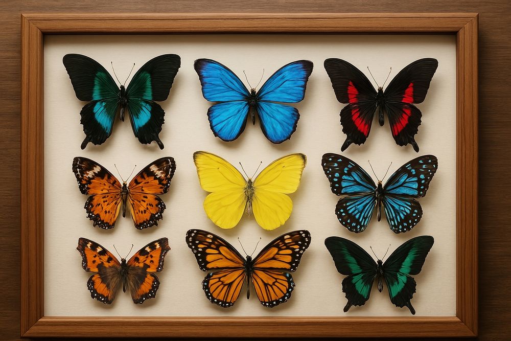 Colorful framed butterfly collection display. | Free Photo - rawpixel