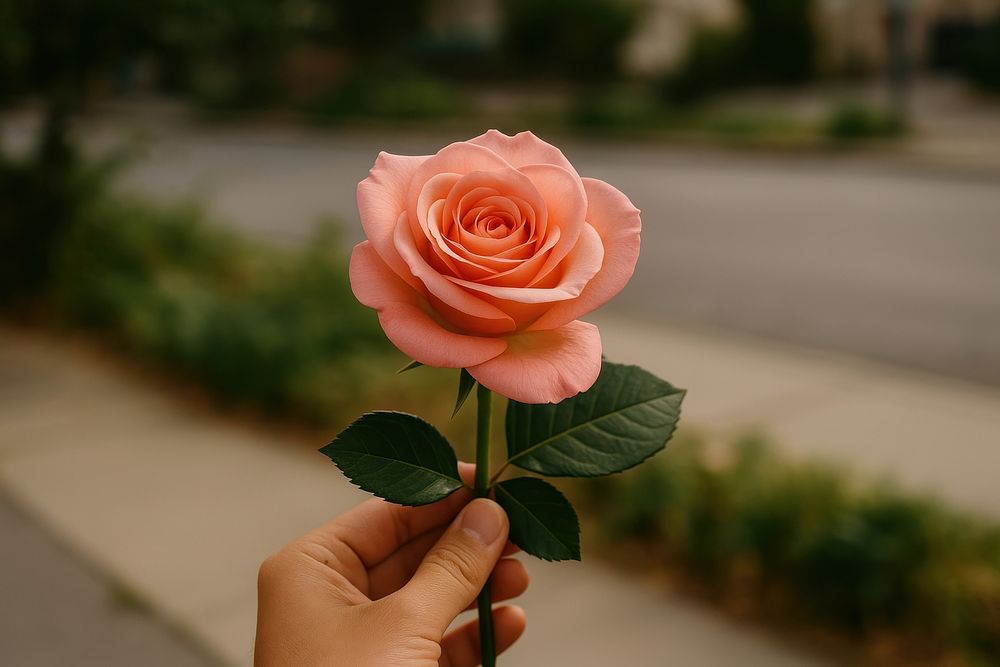 Hand holding pink rose outdoors | Free Photo - rawpixel