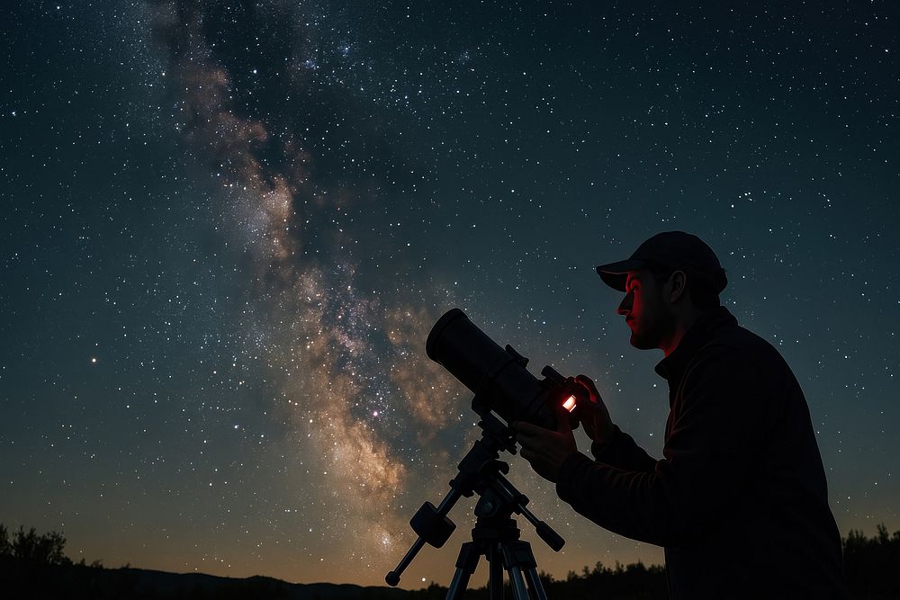 Stargazer explores night sky wonders. | Free Photo - rawpixel