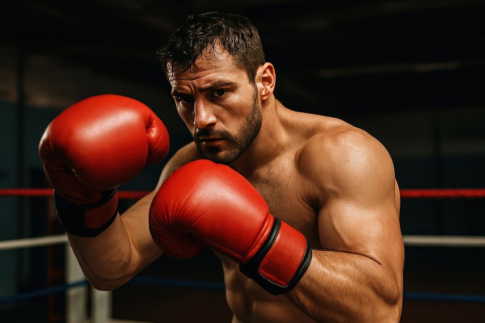 Focused boxer in fighting stance. | Free Photo - rawpixel