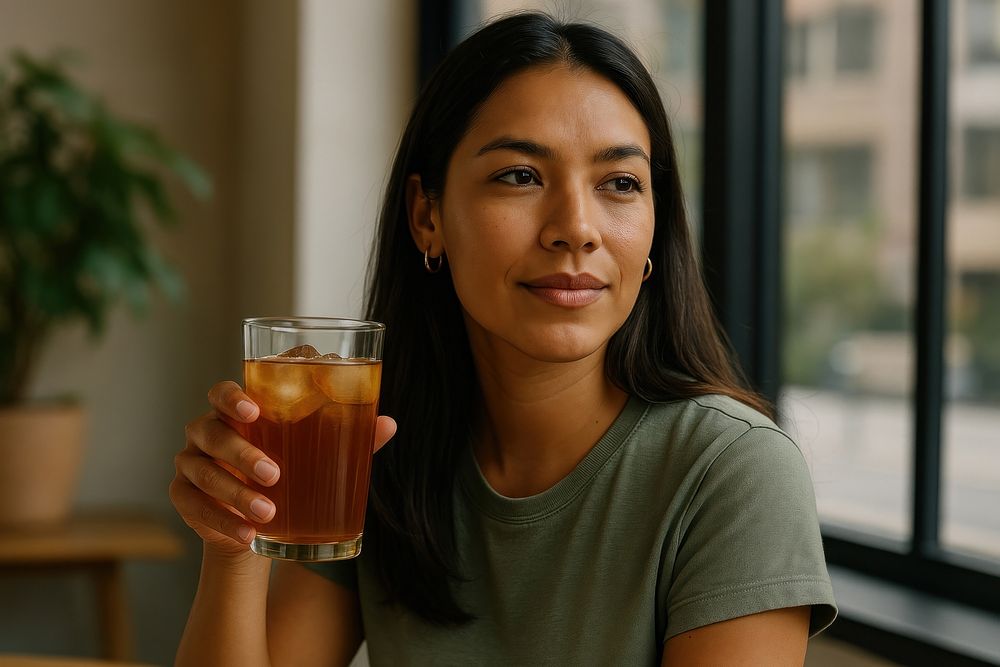Woman enjoying iced tea indoors. | Free Photo - rawpixel