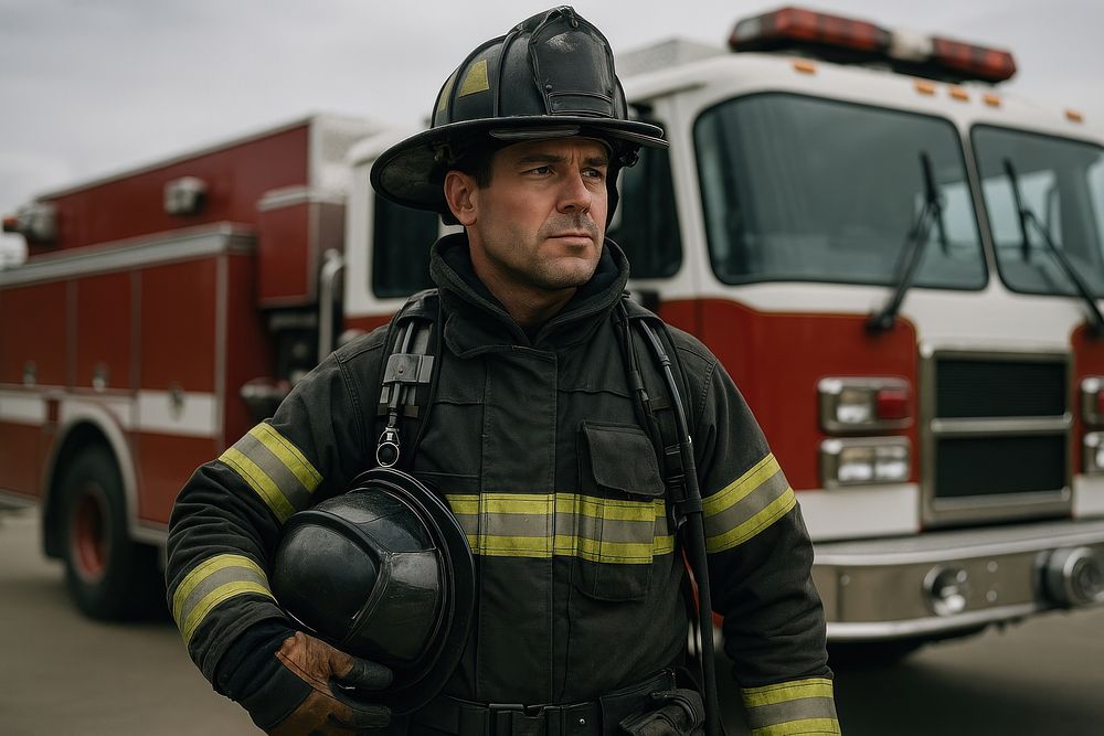 Brave firefighter standing strong. | Free Photo - rawpixel
