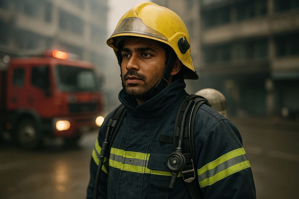 Brave firefighter in action scene. | Free Photo - rawpixel