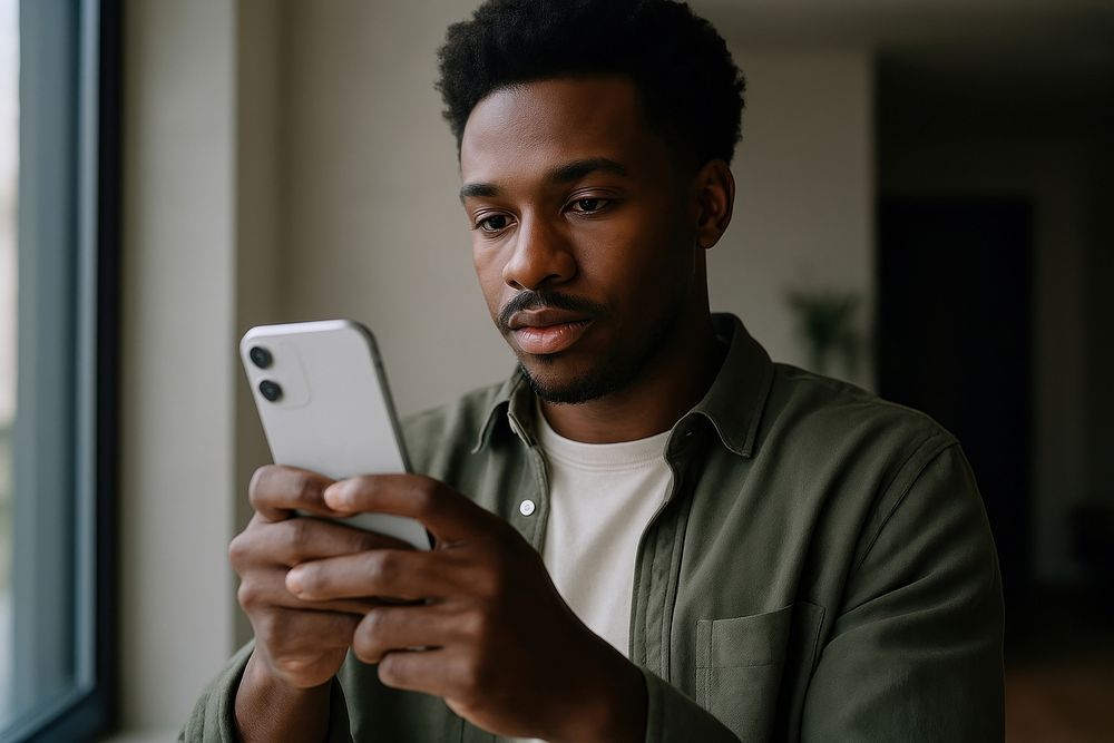 Man focused using smartphone indoors. | Free Photo - rawpixel