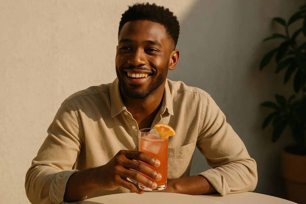Smiling man enjoying refreshing drink. | Free Photo - rawpixel