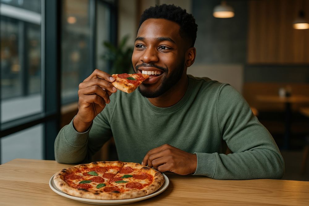 Man enjoying delicious pizza slice | Free Photo - rawpixel
