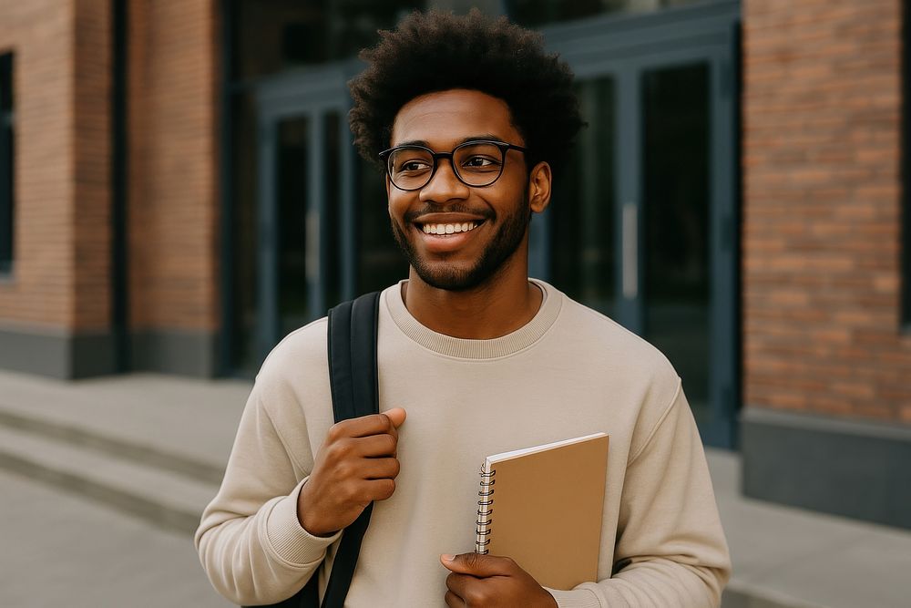 Smiling student holding notebook outdoors. | Free Photo - rawpixel