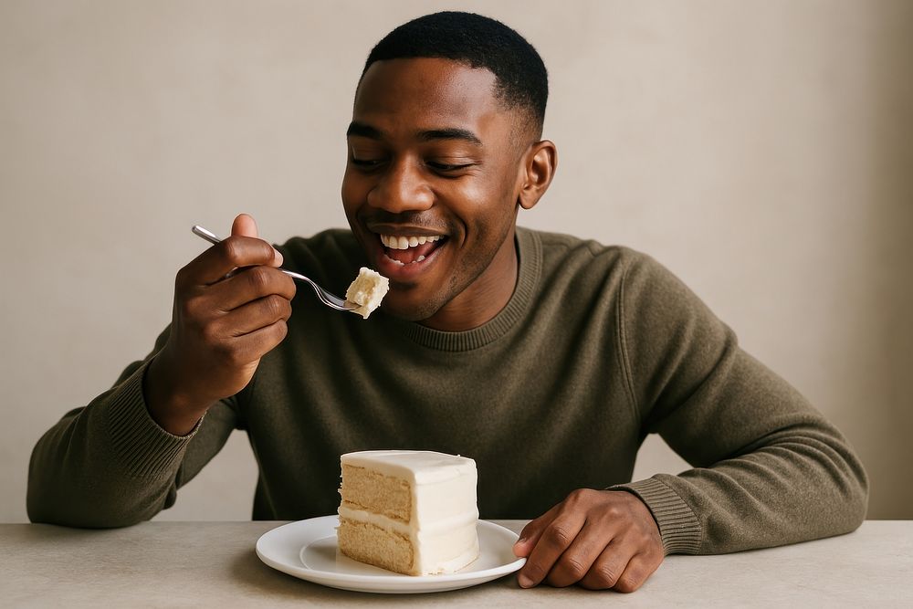 Man enjoying delicious cake slice. | Free Photo - rawpixel