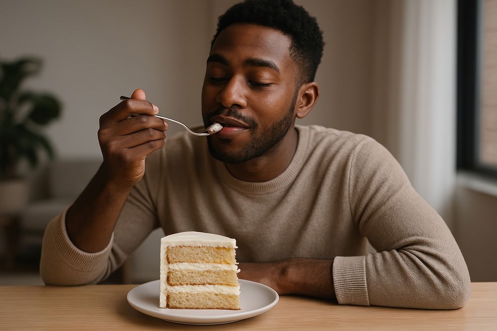 Man enjoying delicious cake slice. | Free Photo - rawpixel