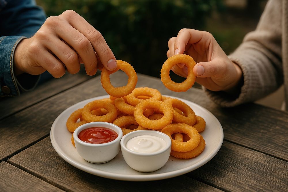 Crispy onion rings with dips. | Free Photo - rawpixel