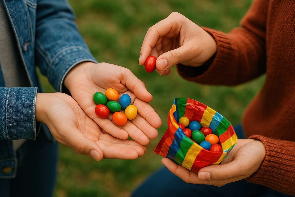 Colorful candy exchange outdoors. | Free Photo - rawpixel
