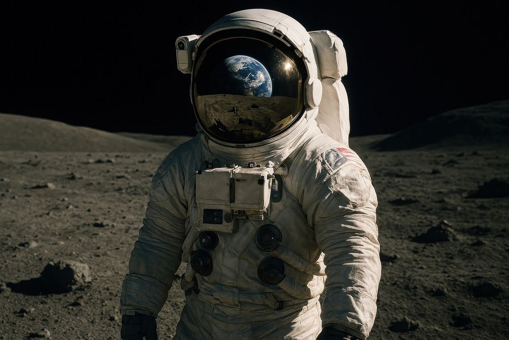 Astronaut moon Earth reflection | Free Photo - rawpixel