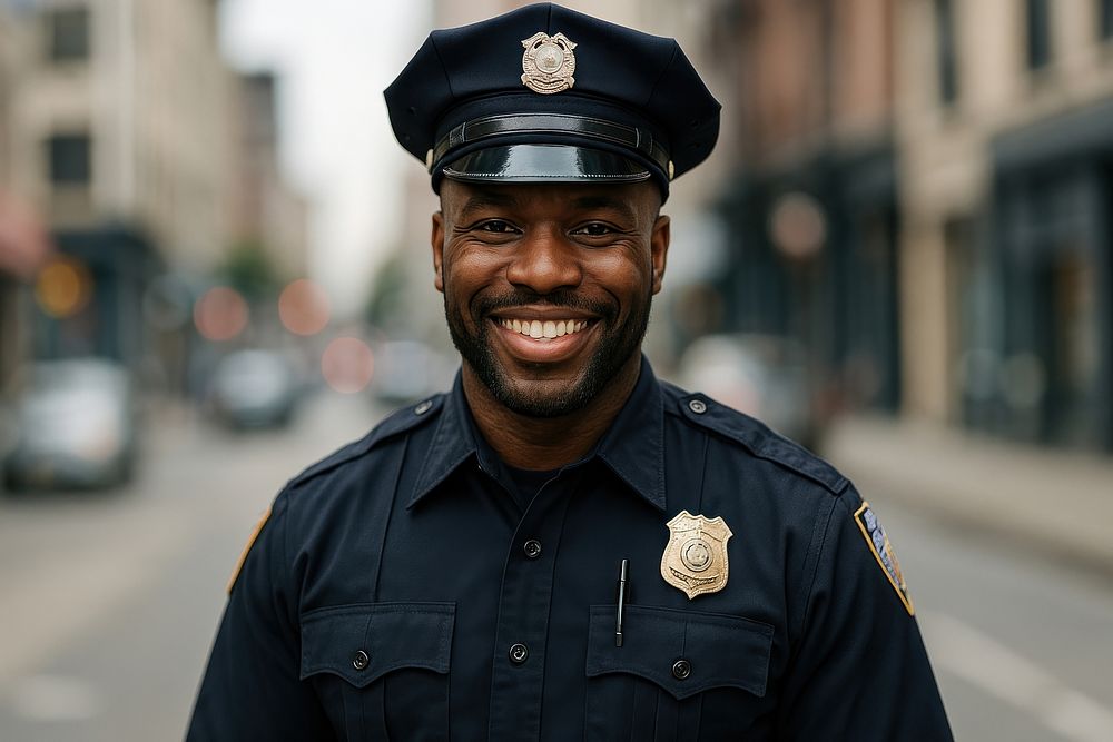 Smiling police officer outdoors | Free Photo - rawpixel