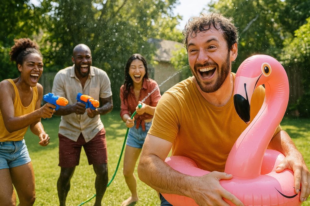 Joyful summer water fight fun | Free Photo - rawpixel