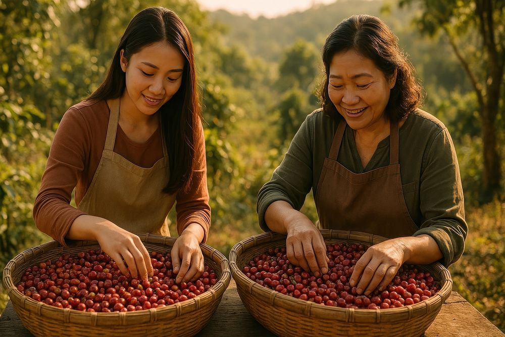 Women sorting fresh coffee cherries | Free Photo - rawpixel