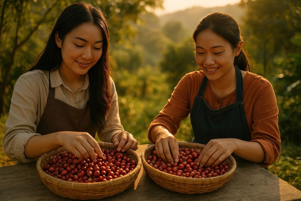 Women sorting coffee cherries outdoors | Free Photo - rawpixel
