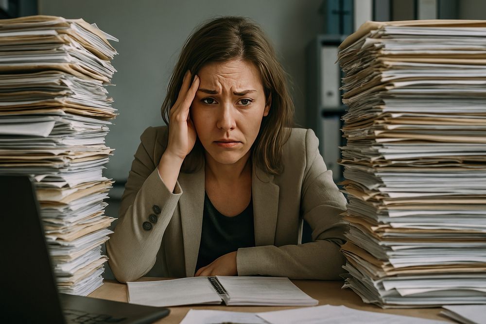 Overwhelmed woman with paperwork. | Free Photo - rawpixel Overwhelmed woman with paperwork. | Free Photo - rawpixel