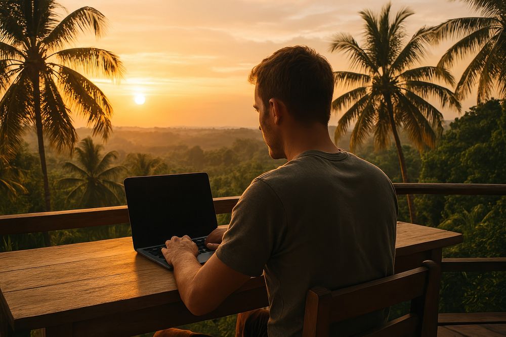 Tropical remote work sunset | Free Photo - rawpixel