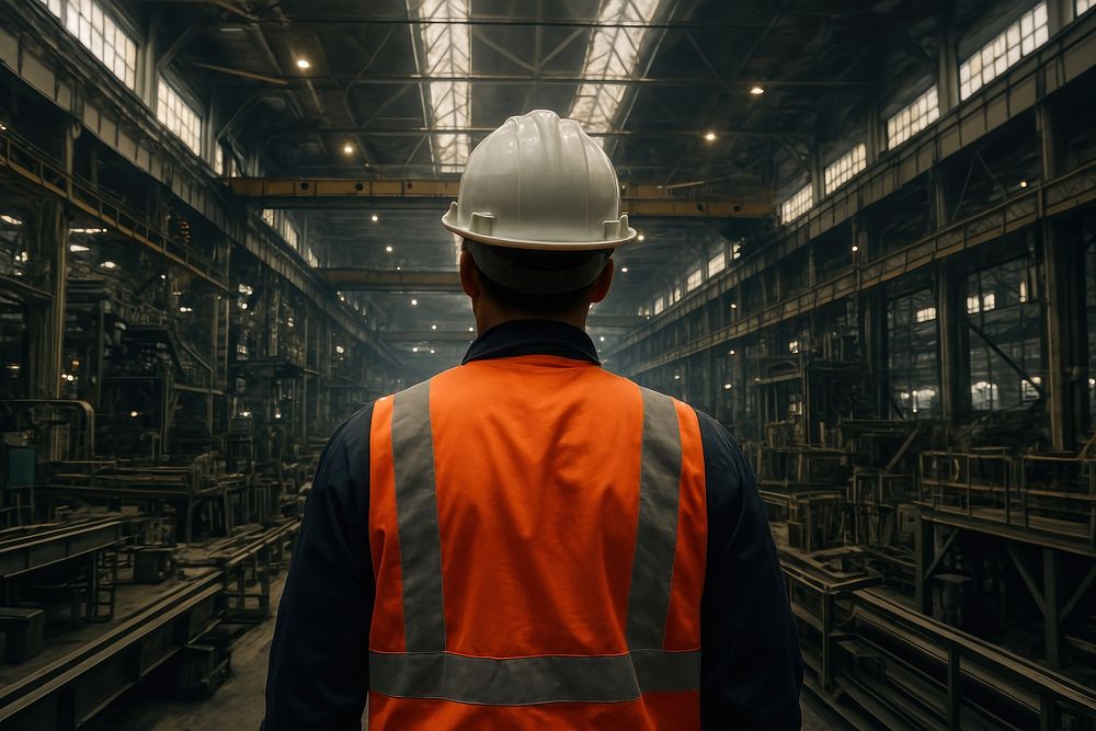 Industrial worker observing vast factory | Free Photo - rawpixel