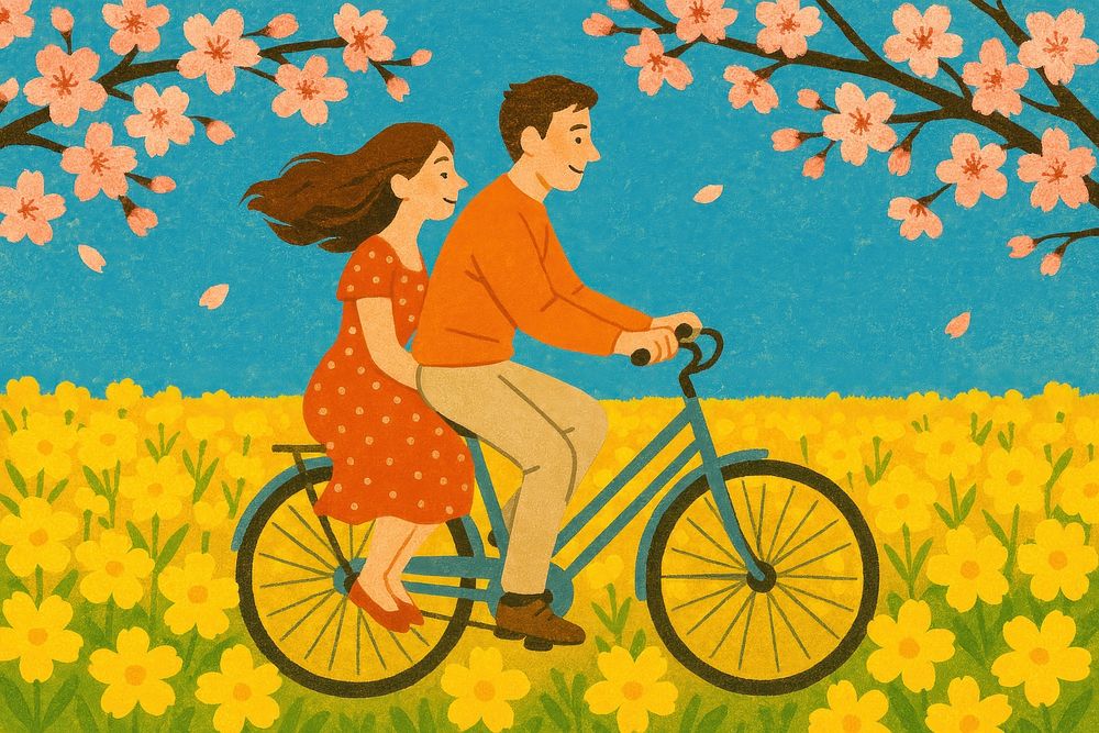 Joyful springtime bicycle ride | Free Photo Illustration - rawpixel