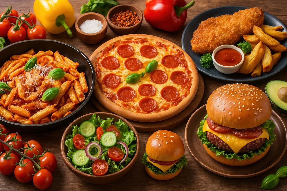 Delicious diverse fast food spread. | Free Photo - rawpixel