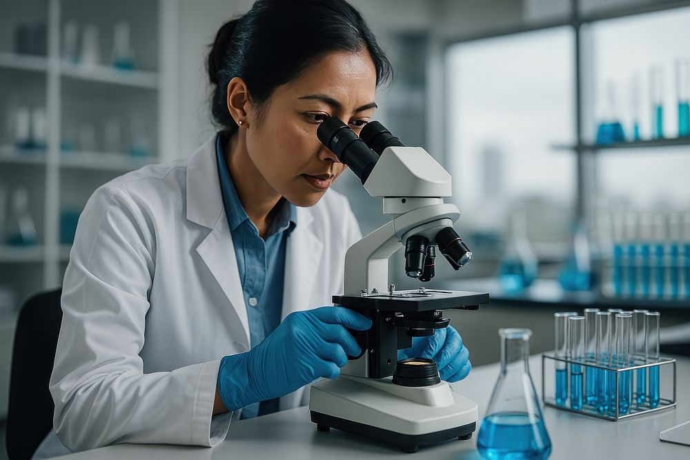 Scientist examining sample microscope. | Free Photo - rawpixel