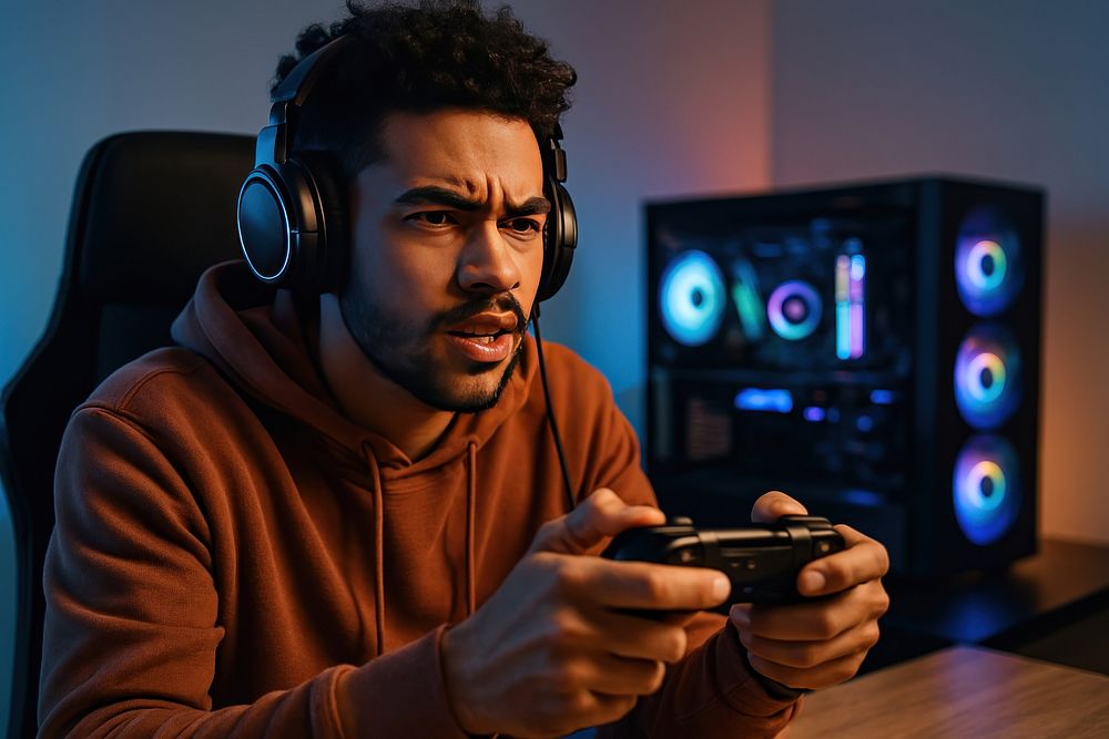 Focused gamer playing video game | Free Photo - rawpixel