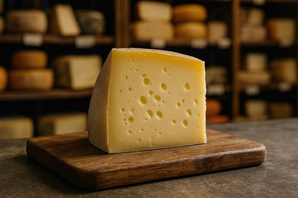 Delicious Swiss cheese block displayed. | Free Photo - rawpixel