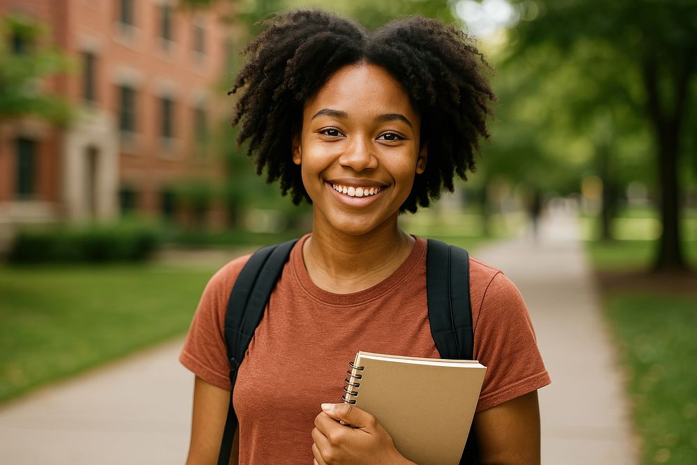 Smiling student holding notebook. | Free Photo - rawpixel