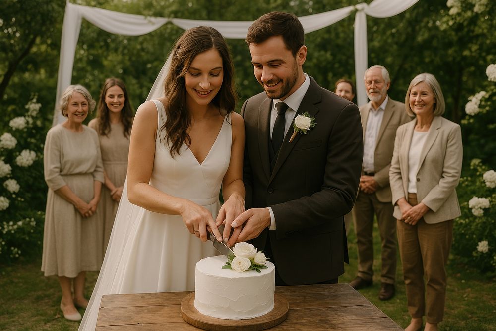 Joyful wedding cake cutting ceremony | Free Photo - rawpixel