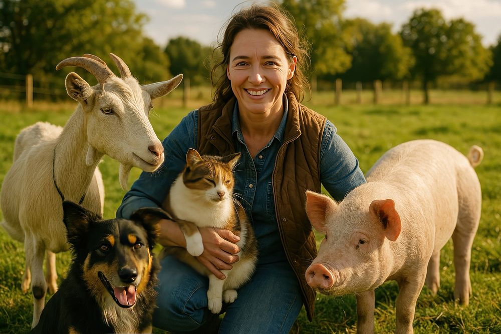 Joyful farmer with beloved animals. | Free Photo - rawpixel
