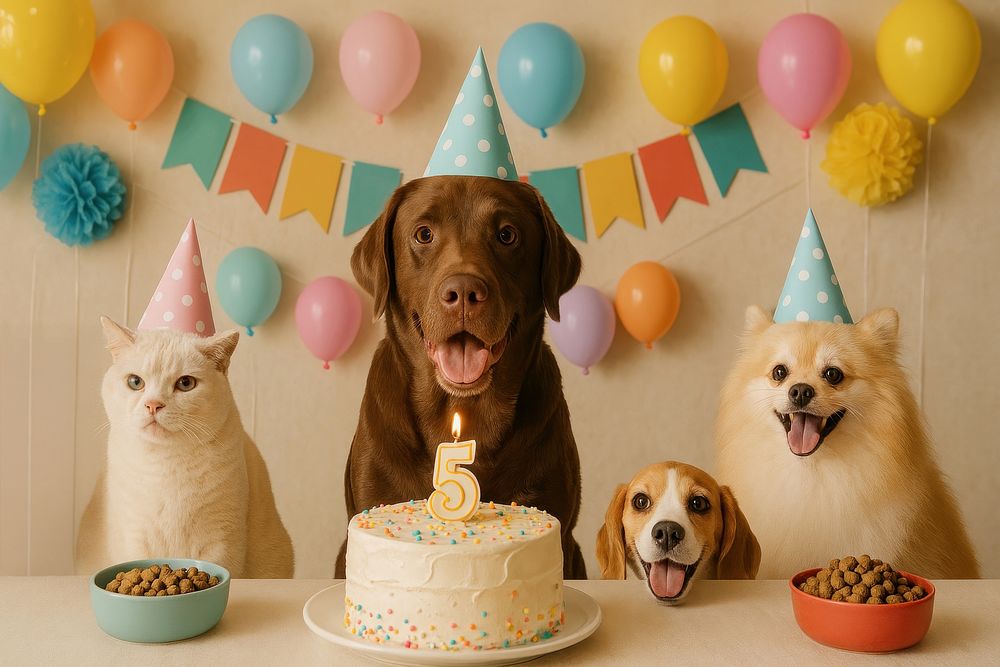 Pets celebrate birthday joyfully. | Free Photo - rawpixel