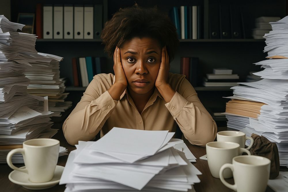 Overwhelmed office worker stress | Free Photo - rawpixel
