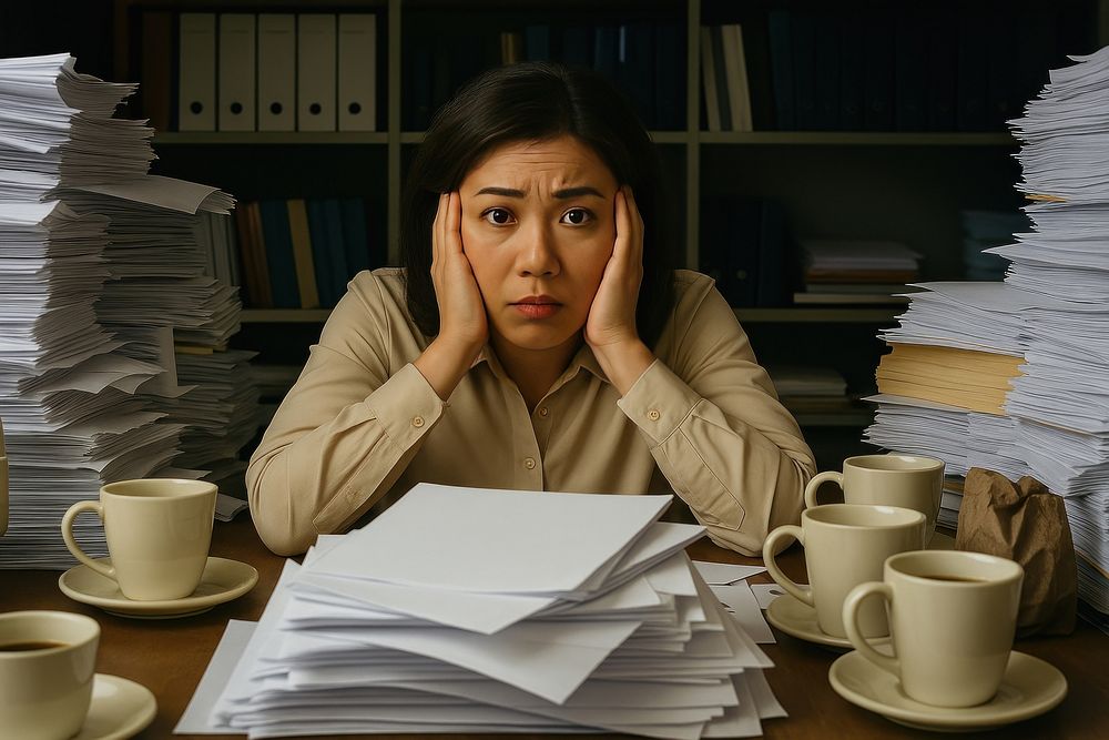 Overwhelmed office worker stress | Free Photo - rawpixel