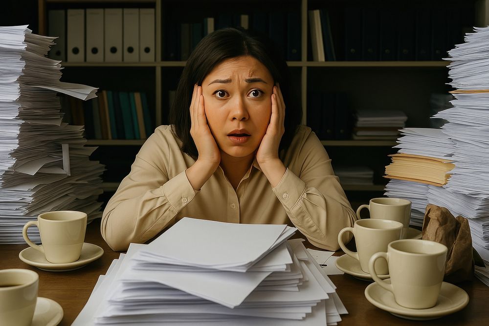 Overwhelmed office worker stress | Free Photo - rawpixel