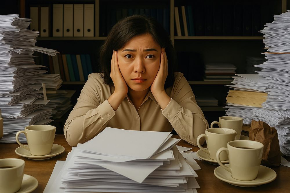 Overwhelmed office paperwork stress. | Free Photo - rawpixel